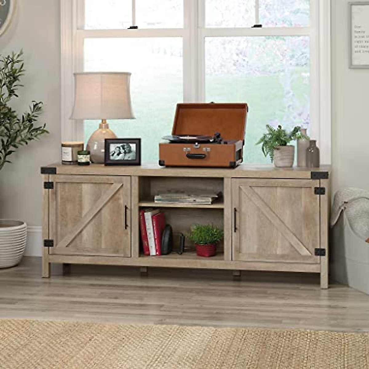 Sauder Bridge Acre Credenza, for TV's up to 65", Lintel Oak Finish