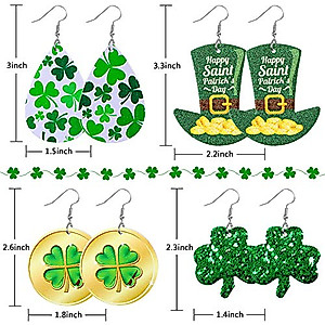 9 Pairs St Patrick's Day Pairs Faux Leather Earrings for Women Lightweight Leaf Long Dangle Earrings Teardrop Earrings
