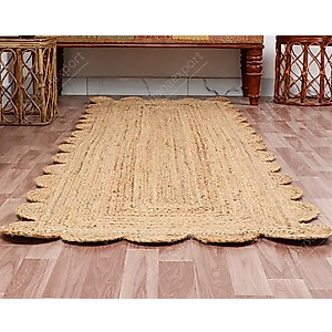 2x3, 2x4, 2x5, 2x6 Ft, Jute Rug - Natural Scalloped Rug, Bohemian Scalloped Rug, Scalloped Jute Rug, Natural Jute Rug, Jute Scallop Rug, Area Rug (2x5 Ft, Area Rug)