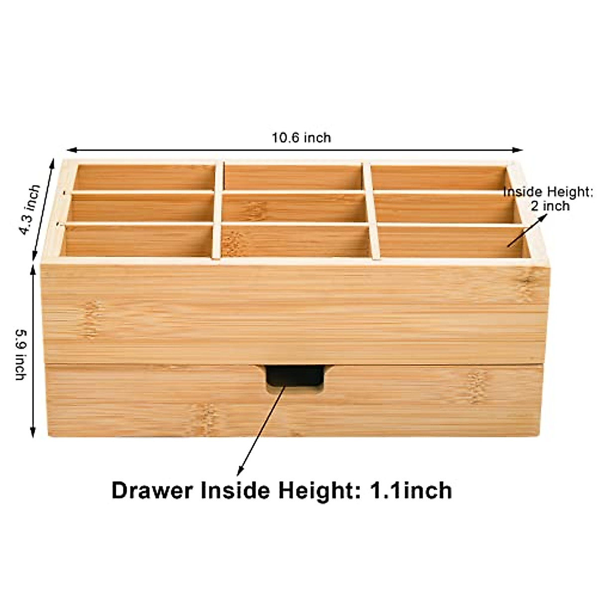 Suwimut Bamboo Makeup Organizer with Drawers, Multi-functional Cosmetic Display Case with 9 Sections for Bathroom, Countertop, Dresser, Wooden Vanity Organizer for Beauty Supplies