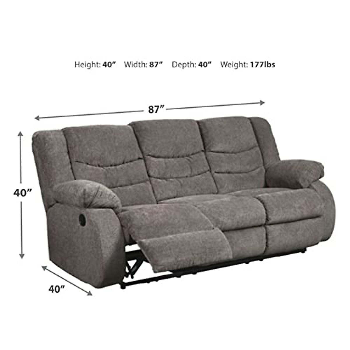 Signature Design by Ashley Tulen Modern Manual Pull Tab Reclining Sofa, Dark Gray