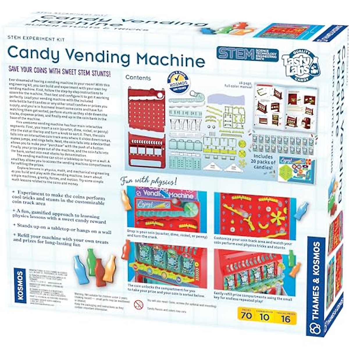 Thames & Kosmos 2-ft Tall Candy Vending Machine STEM Kit | Build Toy Vending Machine with 10 Gravity & Motion Experiments | Coin Sorting Bank | Math & Engineering Lessons