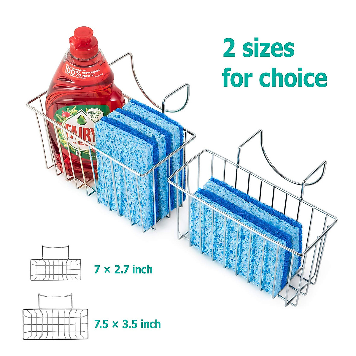 Damita Kitchen Sponge Holder Sink Basket Sink Caddy Brush Dishwashing Liquid Drainer Rack Silver Small (6.7" x 4.5" x 4.5")