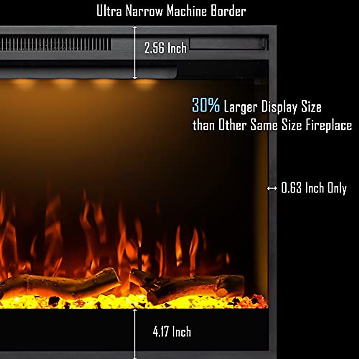 Masarflame 36 Inches Electric Fireplace, Ultra-Narrow Bezel Recessed Electric Fireplace Insert, Fireplace Heater with Adjustable Top Light, Timer, Thermostat, Remote Control, 750W/1500W