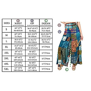 LOFBAZ Women's Patchwork Wide Leg Palazzo Pants Yoga Lounge Hippie Harem Flowy Trousers Juniors Ladies Travel Cover Up Beachwear Patchwork Blue 2XL