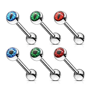 Covet Jewelry Snake Eye Inlaid Ball 316L Surgical Steel Barbells (Red)