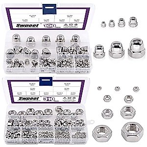 Swpeet 595Pcs 304 Stainless Steel Serrated Metric Acorn Cap Nuts Hex Dome Cap and Hex Nuts Assortment Kit