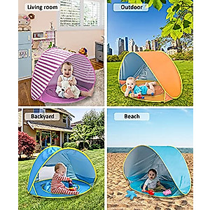 Bycc Bynn Baby Beach Tent, Pop Up Portable Beach Canopy, UV Protection Sun Shelter with Pool for Infant (Stripe-Pink)