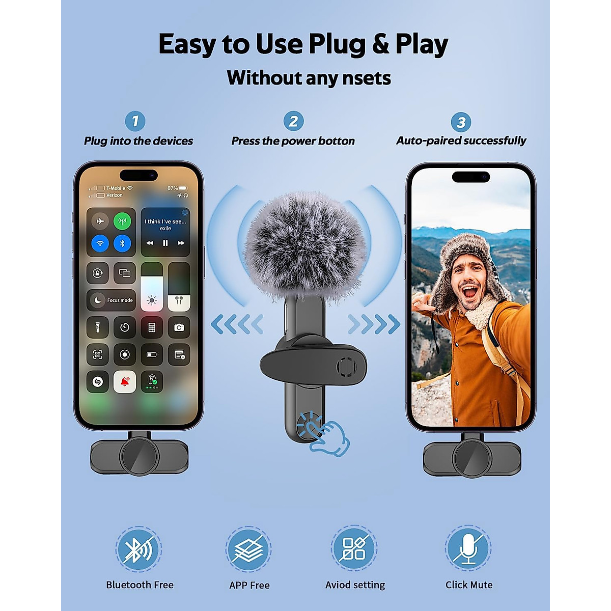PUSEALON Wireless Lavalier Microphone for iPhone iPad, Professional Tiny Omnidirectional Cordless Lapel Microphone Wireless for iPhone Recording YouTube Interview TikTok Podcast