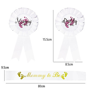 CoolerthingsDG, 3pcs,Baby Shower Button New Dad Gifts Gender Reveals Party Baby for Girl, White Rosette Button Baby Celebration ( pink footprint)