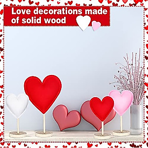 Bucherry 5 Pcs Fabric Heart Wooden Sign on Stand Heart Shape Wood Decor Valentine's Day Tiered Tray Decor Freestanding Heart Decor Valentine's Day Table Decor Tabletop Centerpiece for Home(Red, Pink)
