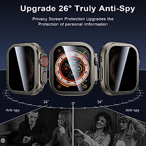 WSKEN for Apple Watch Ultra 2/Ultra Screen Protector 49mm, [26 Degree Privacy] Titanium Alloy Frame + 9H Tempered Glass, [Touch Sensitive] Lightweight Protective Glass Film for iwatch Ultra 2 Pack