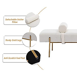 Guyou 55" White End of Bed Bench, Modern Faux Fur Upholstered Ottoman Bench Seat with Gold Legs, Fuzzy Long Bench for Bedroom Living Room Foyer Indoor Entryway (White)