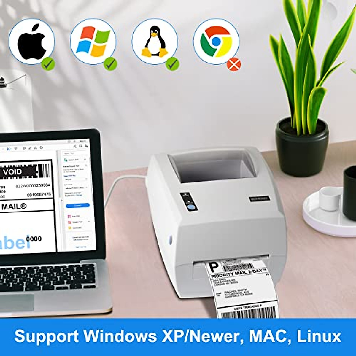 BESTEASY Thermal Label Printer,4x6 Shipping Label Printer High Speed Commercial Direct Thermal Label Maker Compatible with Amazon, Ebay, Etsy, Shopify and FedEx (White)