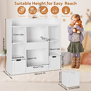 GarveeHome Large Toy Storage Organizer,Kid's Bookshelf with 2 Movable Drawers and 6 Storage Cubbies,Toy Chest for Kids Room,Playroom,Classroom,Nursery, White