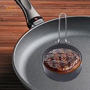 3inch Nonstick Egg Rings Set of 4, Round Crumpet Egg Maker Molds for English Muffins Pancake Cooking Griddle, Round Egg Cooker Rings for Camping Indoor Breakfast Sandwich Burger