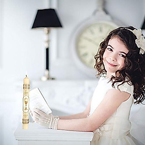 First Holy Communion Hand Decorated Taper Candle with Chalice and Host Design, Catholic Gifts for Girls and Boys, Tall Candles, Cirio para Primera Comunion, 11.25 Inches