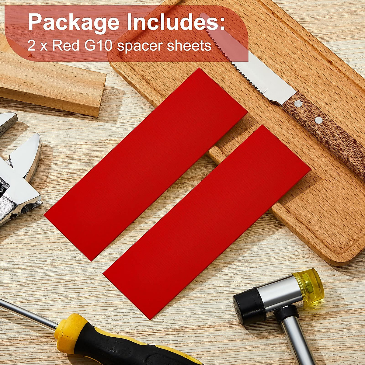 Tinlade 2 Pcs G10 Knife Handle Spacer Material 6.3 x 2 x 0.04 Inches G10 Sheet Knife Handle Liners for Knife Scales Slabs Making Supplies (Red)