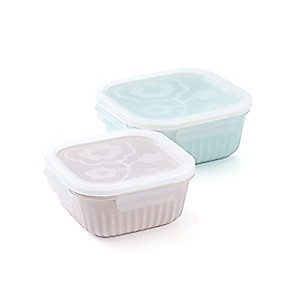 ZEN Pleats Porcelain Serve and Store Airtight Container 15&21oz Square Boxes Set of 2 (Mixed Color)