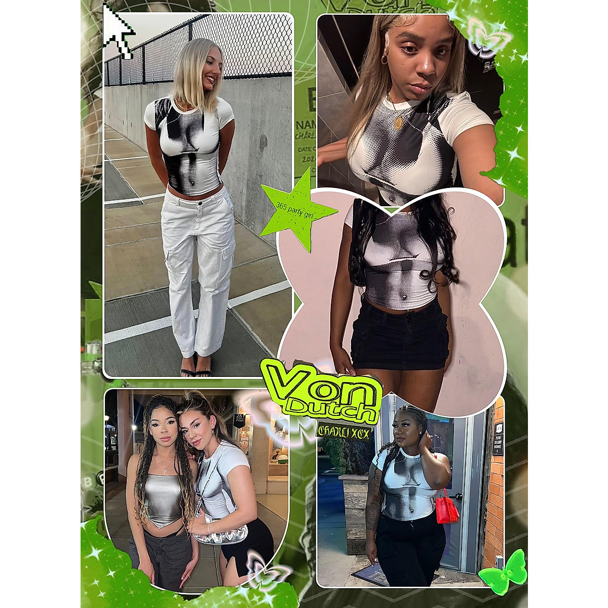 Women's 3D Body Print Crop Tops - Y2k Bikini Boob Graphic Tee Shirt Aesthetic Heat Map Sexy Festival Concert Outfit(ShortWhite,XL,10821e)