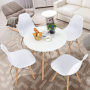 Giantex White Dining Table, 31.5" D x 32" H Round Dining Room Table with Solid Beech Wood Legs, Modern Kitchen Table with TSCA Certification for Small Places, White & Natural