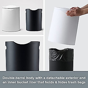 Modern Trash Can with Lid - Double Barrel Garbage Can - One Press Cover Motion Trash Can - Waterproof Waste Basket with Plastic Bin Garbage Bag Liner - White Trash Can, 12L/3.2Gal Capacity