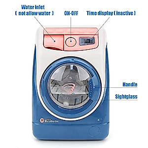 deAO Washing Machine Toy for Kids Dollhouse Furniture Pretend Play Household Appliance Realistic Sounds with Lights Laundry Play Set with Rotatable Roller for Children Birthday Present…