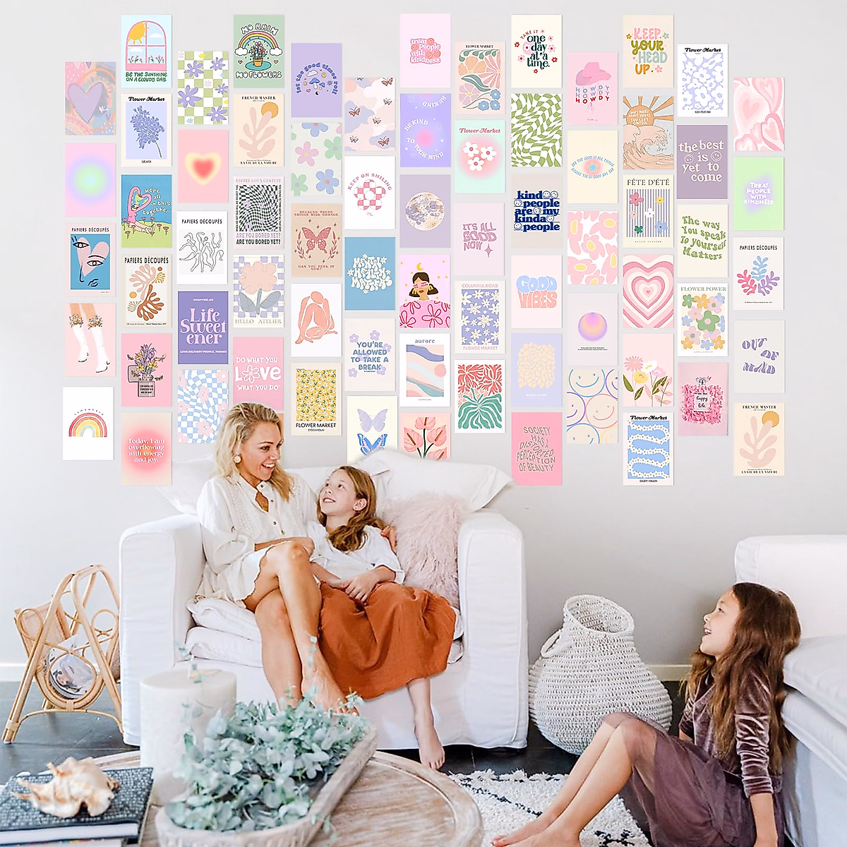 GENSTEUO 70pcs Danish Pastel Wall Collage Kit Aesthetic Pictures, Danish Pastel Room Decor Aesthetic, Cute Posters for Dorm, Wall Decor for Bedroom Teen Girl, Photo Collage Kit