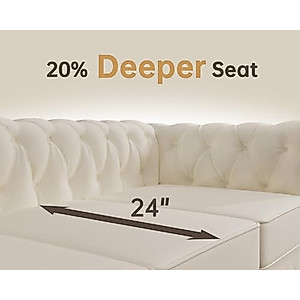 Morden Fort [2-Year-Service] Sofa Couch [No Sagging] Velvet Couch 24'' Deep Seat Comfy Couches for Living Room Sofas Firm Soft Velvet Sofa Pet-Friendly Chesterfield Modern Sofa Beige