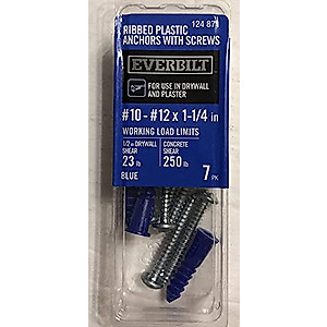 Everbilt #10-12 x 1-1/4" Blue Plastic Ribbed Plastic Anchor with Screws (7 Pack)