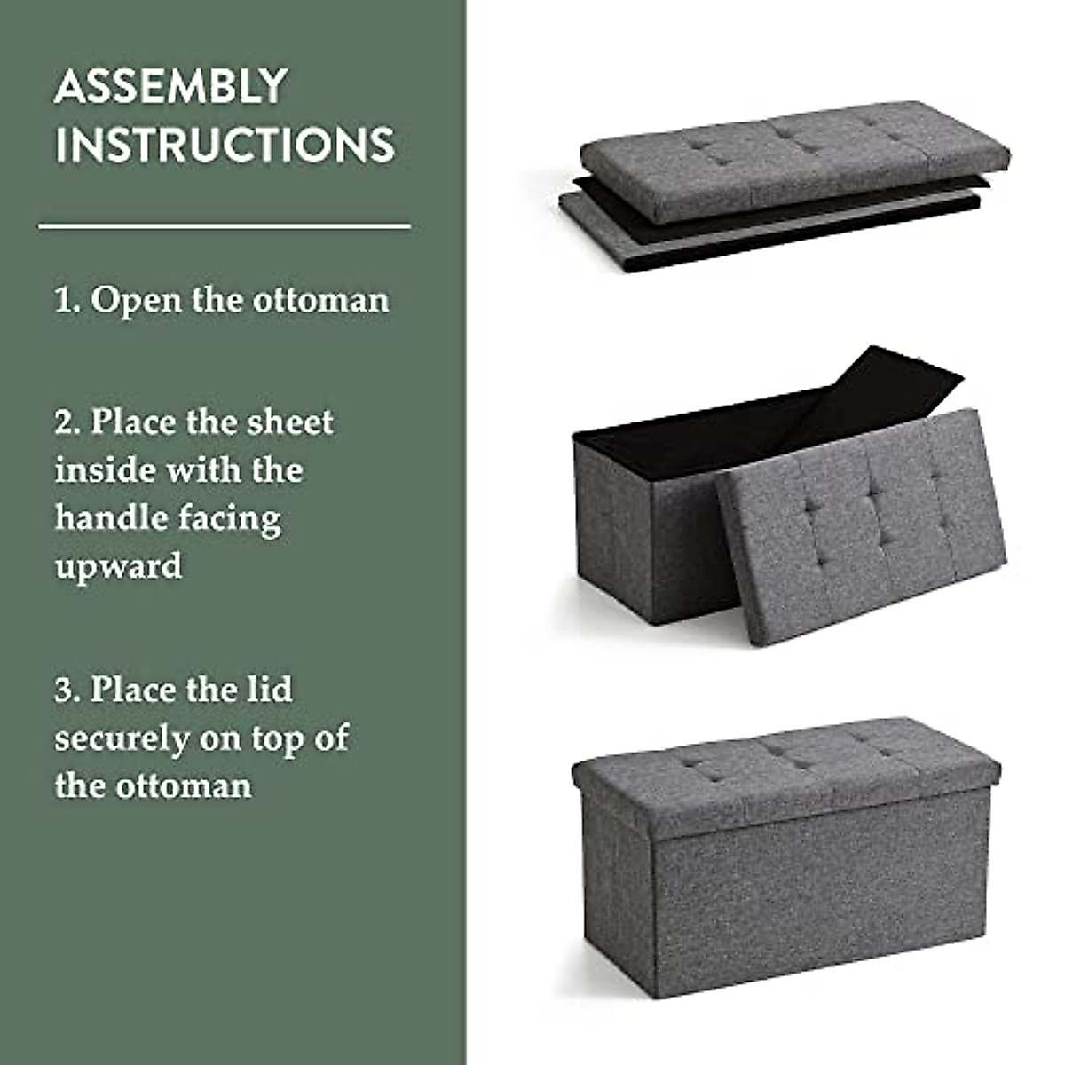 Edenbrook 30 Inch Rectangle Storage Ottoman - Buttonless Tufted Ottoman -Foot Rest-Holds 330 lbs, Grey
