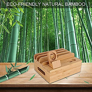 Bamboo Wood Desktop Organizer Charging Docking Station Charger Holder Cradle Charge Stand compatible with iPhone 13 12 Pro Max iPad Apple Watch 3 4 / iWatch 38 & 42mm AirPods & AirPods Pro Smartphones
