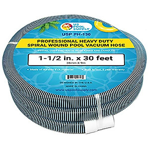 U.S. Pool Supply 1-1/2" x 30 Foot Professional Heavy Duty Spiral Wound Swimming Pool Vacuum Hose with Kink-Free Swivel Cuff, Flexible - Connect to Vacuum Heads, Skimmer, Filter Pump Inlet, Accessories