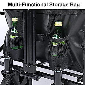 YSSOA Heavy Duty Folding Portable Hand Cart with Removable Canopy, 8'' Wheels, Adjustable Handles and Double Fabric for Shopping, Picnic, Beach, Camping