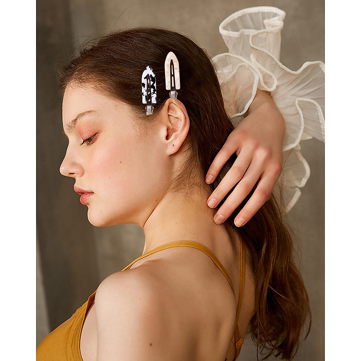 Magicsky 10PCS No Bend Hair Clips for Styling, Acrylic No Crease Curl Small Pin, Bang Barrette Tool for Makeup-Hairstyle Accessories for Women Girls, Leopard White Black