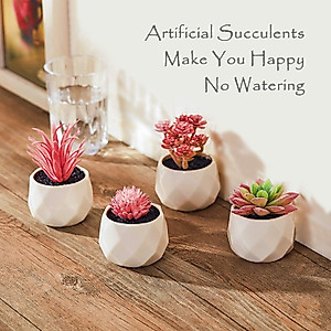 CADNLY Fake Succulent Plant Set - Artificial Desk Plants for Women Desk - Realistic Faux Succulents in Ceramic Pots - Mini Pink Decor for Bedroom Bathroom Office Shelf Decor