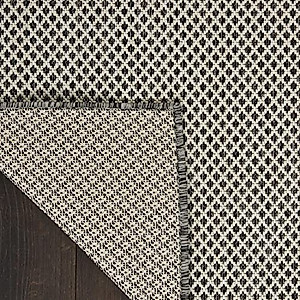 Nourison Courtyard Indoor/Outdoor Ivory Charcoal 8' x 10' Area Rug, Geometric, Easy Cleaning, Non Shedding, Bed Room, Living Room, Dining Room, Deck, Patio, Backyard (8x10)