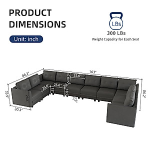LLappuil Oversized Modular Sectional Sofa, Convertible U Shaped Sofa with Storage, Large Sectional Couch for Living Room, Faux Leather Fabric Waterproof Sofa, 10 Seat, Dark Grey