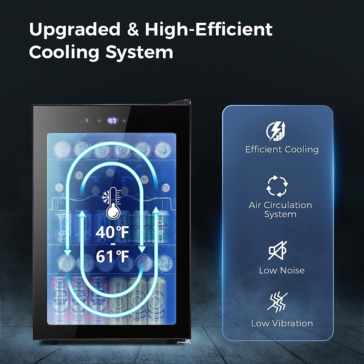 LHRIVER Countertop Mini Fridge,4.4cu.ft Beverage Refrigerator and Cooler with Glass Door, Adjustable Shelves,145 Can Compact Refrigerators or Office,Dorm Room,Home