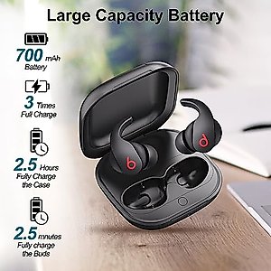 Wireless Charging Case for Beats Fit Pro, Replacement Charger Case for Beats Fit Pro with Bluetooth Pairing, 700mAh Built-in Battery, Support Wireless and Wired Charging, Not Include Earbuds (Black)