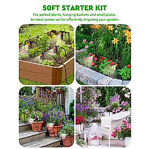 Landtouch 50ft Micro Drip Irrigation Kit, Micro Drip Irrigation System Kit with Adjustable Misting Nozzle Sprinkler, Tubing and Connectors, Watering for Garden, Flower Beds, and Potted Plants