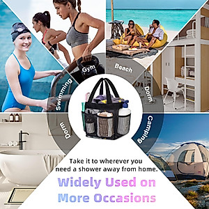 Bihoonge Mesh Shower Caddy,Upgraded 8 Compartment Large Capacity Shower Bag, College Dorm Room Essentials, Beach, Swimming, Gym, Bathroom Shower Bag (Black)