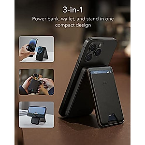 ESR 5,000mAh Wireless Power Bank Wallet with USB-C Cable (HaloLock), Compatible with MagSafe Battery Pack, Wireless Portable Charger, Magnetic Wallet for iPhone 15/14/13/12 (Except 13/12 Mini), Black