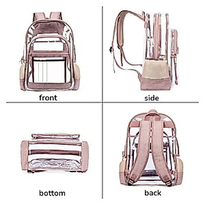 HIQUAY Heavy Duty Multi-Pockets Transparent Bookbag Clear Backpack Large Capacity See Through Backpack for Office (Pink)