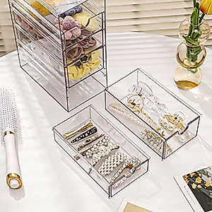 FABROK Clear Hair Accessory Organizer Box with 5 Drawers, Compact Storage Organization Drawers Set for Cosmetics, Glasses, Stationery, Stackable Storage Containers Box for Bathroom, Closet, Desk, Office