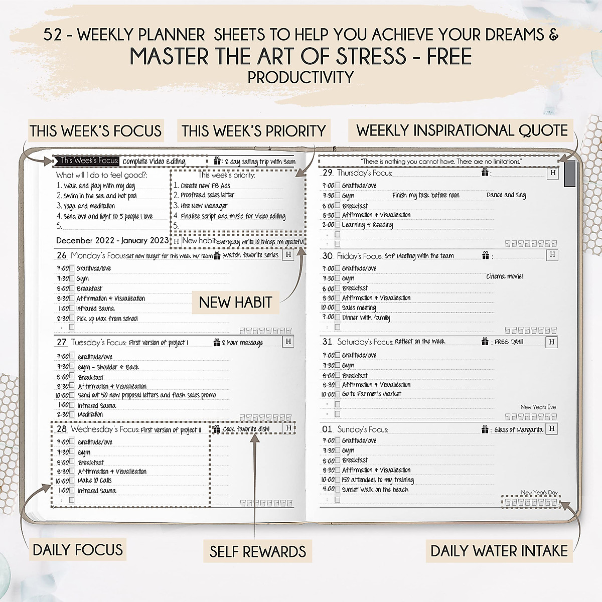 Law of Attraction Planner 2024-2024 Planner Weekly and Monthly, Hourly Planner, Daily Planner, Daily Gratitude Journal, Positive Habit Maker, Vision Board, Planner Stickers & Gift Box