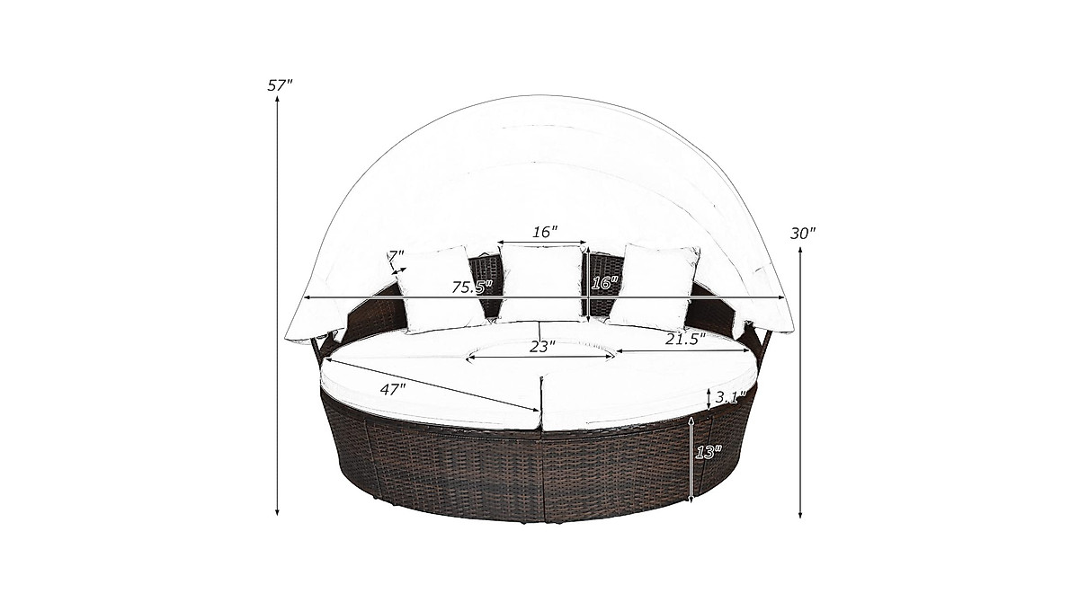 Tangkula Round Daybed with Retractable Canopy - Stylish Outdoor