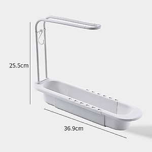 SEASD Kitchen Telescopic Sink Shelf Draining Rack Soap Sponge Rack Towel Rack (Color : Gray, Size : 25.5 * 36.9cm)