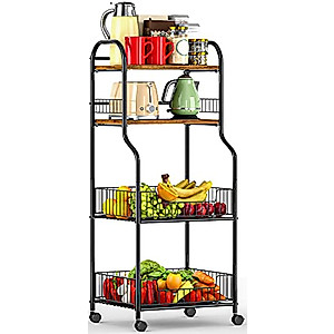 EKNITEY Kitchen Rolling Utility Cart - 4 Tier Baker's Rack for Spices Fruits Vegetables Snacks Pots and Pans