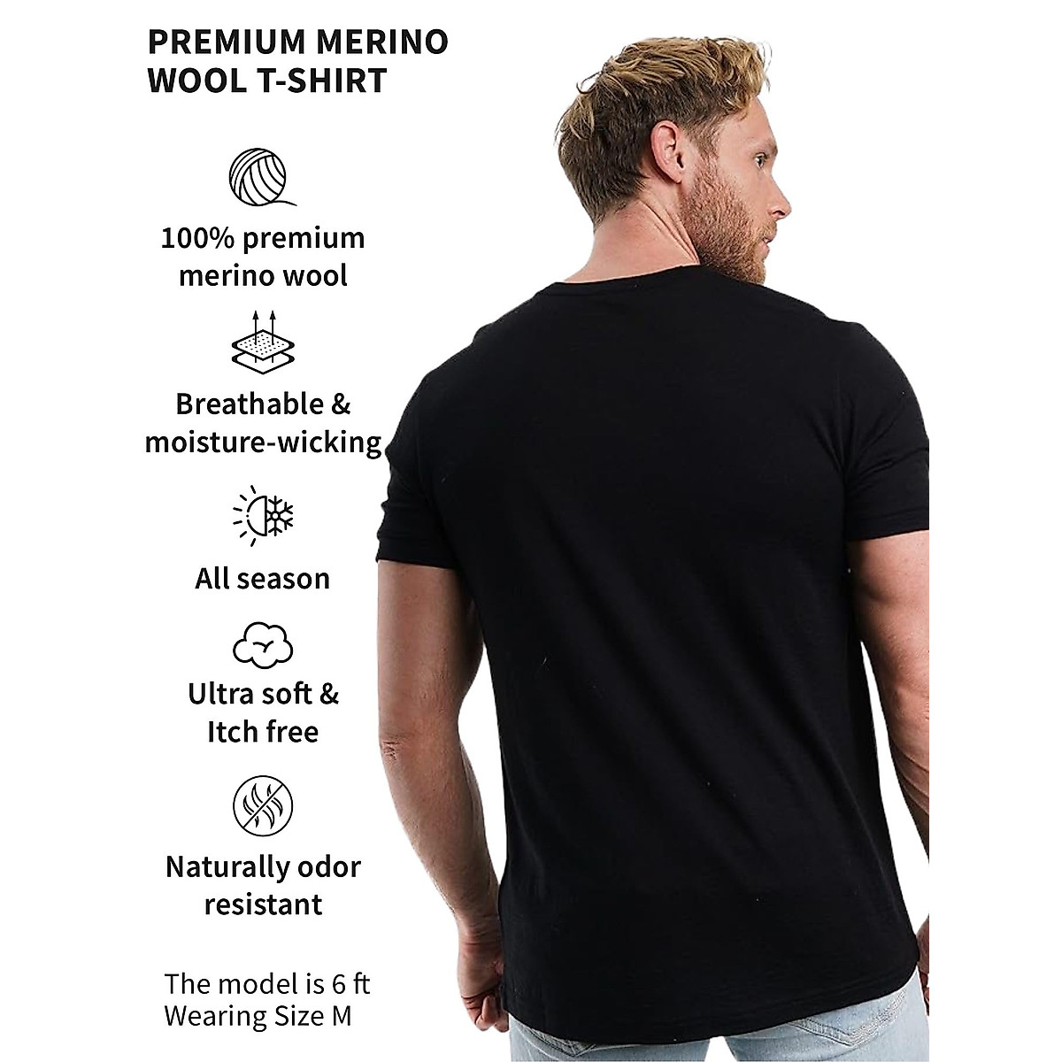 Merino.tech Merino Wool T-Shirt Mens - 100% Organic Merino Wool Undershirt Lightweight Base Layer (Heat Black, Medium)